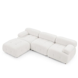 L-shaped Spring Sofa Button Tufted Sectional Sofa Set with Ottoman ...