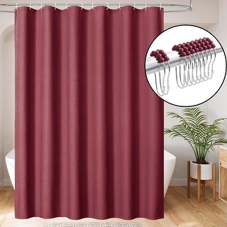 72" x 72" - Burgundy Fabric Textured Glam luxury Shower Curtain With 12 ...