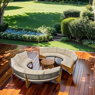 Half Moon Outdoor Sectional Sofa Set with Cushions and Coffee Table ...