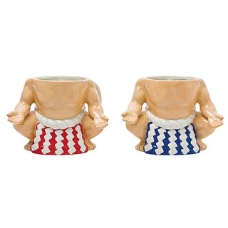 Yokozuna Sumo Wrestler Ceramic Mugs - Set of Two (Red and Blue) - Bed ...