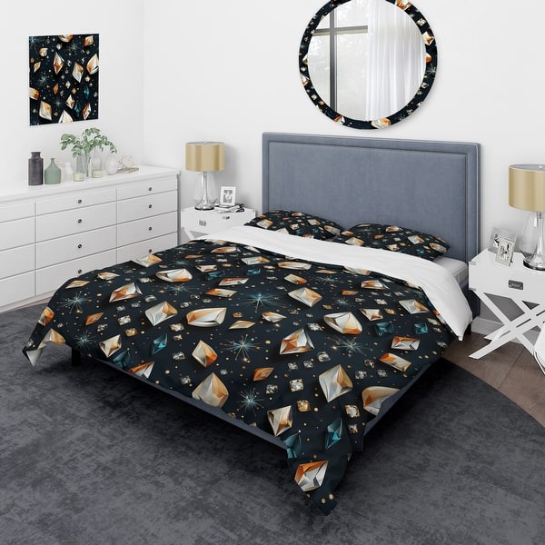 Designart "Crystal Diamond Glamour Opulence" Orange Glam Bedding Set ...