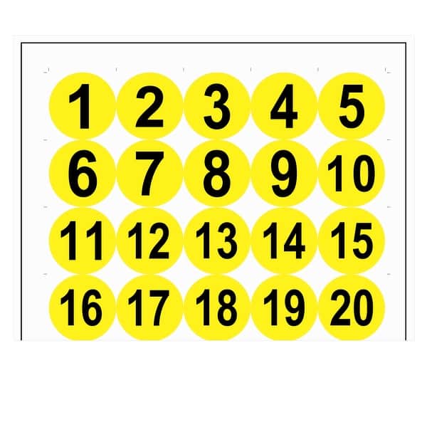 Round Number Stickers 50mm Number 1-20 Self Adhesive PVC Label - Black ...