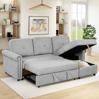 Modern Convertible Sleeper Sofa Bed L-shape Velvet Couch Set with ...