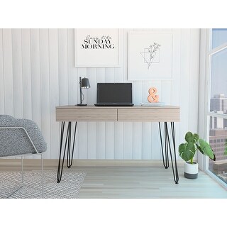 Metal and Wood Design Computer Desk with 2-Drawer Writing Desk and ...