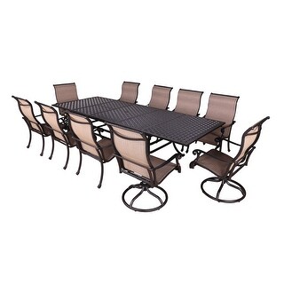 Yorkshire 11pc Aluminum Sling Dining Set, 48x84/105/127 Rectangle ...