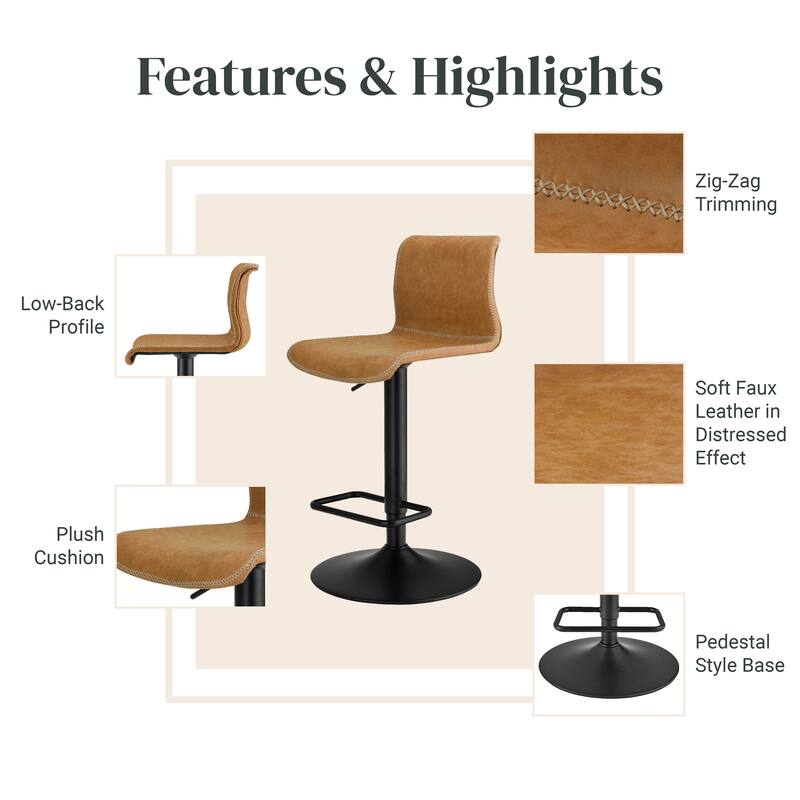 NPD Furniture Jayden Faux Leather Low back Gaslift Swivel Barstools ...