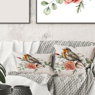 Designart 'Robin Redbreast With Cotton Rose and Leaves' Traditional ...