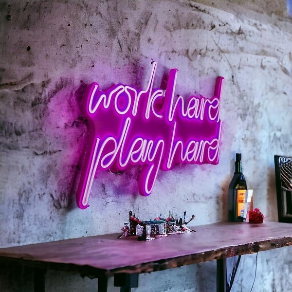 Work Hard Play Hard Led Neon Light Wall Decor Art - Pink - Bed Bath ...