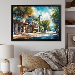 Designart "Blue And Green Small Town In California" City Art Deco ...