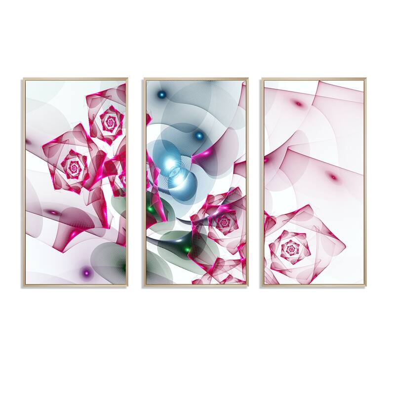 Designart "Pink Roses Fractal Design" Abstract Framed Art Prints Set of ...