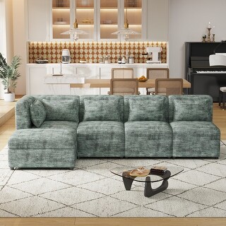 5-Seater Straight Row Sectional Sofa with Storage Ottoman & 5 Pillows ...