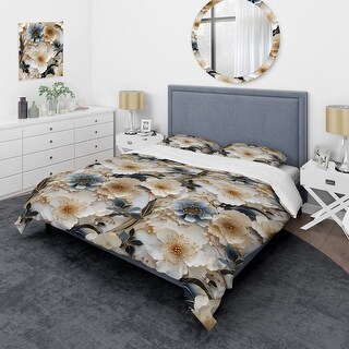 Designart "Oriental Elegance Marble Pattern IV" Blue Glam Bedding Cover ...