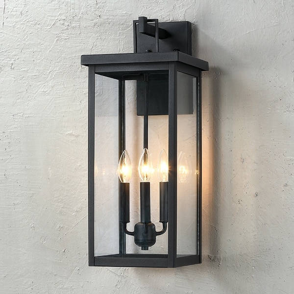 Forti 3-Light Large Black Outdoor Wall Sconce Lantern Light - 22.5in H ...