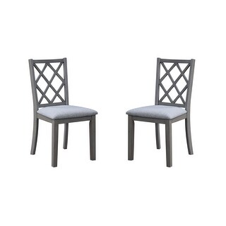 Set of 2 Gray Finish Cross Back Side Fabric Upholstered Dining Chair ...
