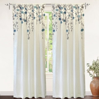 Porch & Den Oneida Floral Embroidered Faux Silk Window Curtain Panel ...