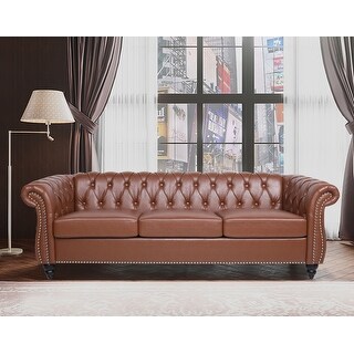 Modern & Classic 84" Comfort PU Leather Rolled Arms Chesterfield Sofa ...