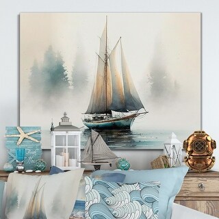 Designart 'Sailboat Anchored' Coastal Boat Canvas Wall Art - Bed Bath ...