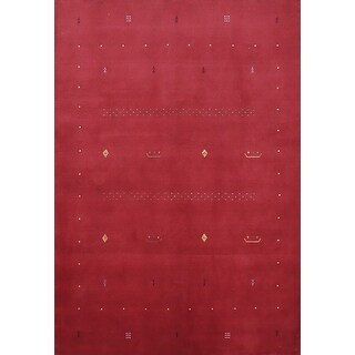 Gabbeh Indian Area Rug Hand-Knotted Modern Red Wool Carpet - 5'9" x 7 ...