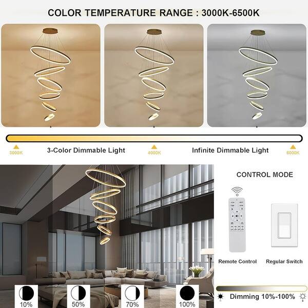 Modern 6 Rings LED Chandelier for High Ceiling - On Sale - Bed Bath ...