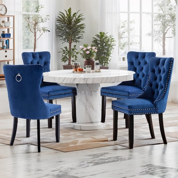 Set of 2 Velvet Dining Chairs Tufted Solid Wood Armless Chairs Accent Chair with Nailhead Trim and Back Ring Pull N A On Sale Bed Bath Beyond 37063047