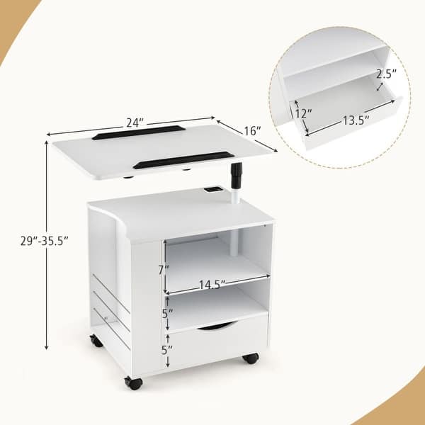 Nightstand Bedside Table Swivel Laptop Tray with Charging Station and ...