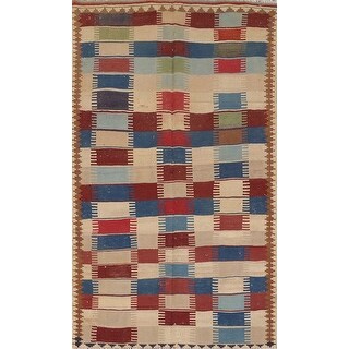 Vegetable Dye Checkered Kilim Persian Rug Handmade Wool Carpet - 3'6" x ...