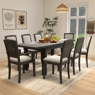84" Dining Table Set with 24" Removable Leaf and 8 Dining Chairs - Bed ...