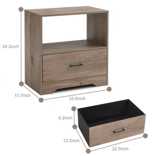 Natural Wood Bedside Table End Side Table Dresser with Fabric Drawer ...