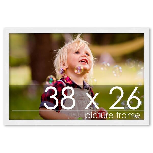 38x26 Frame White Wood Picture Frame - UV Acrylic, Foam Board Backing ...