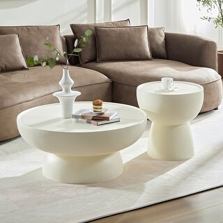 Matte White Round Table front of the Sofa,Irregular Center Table for ...