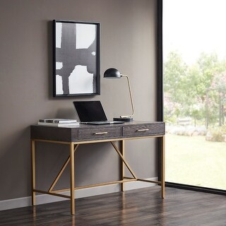 Modern Dark/Gold Metal Frame Desk with Two Drawers - Bed Bath & Beyond ...