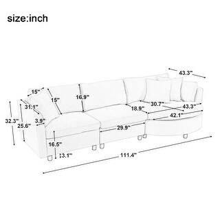Polyester Combination Sofas with 3 Pillows, Chenille Curved Sectional Sofa for Livingroom 3 ...