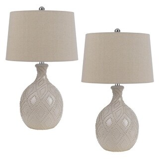 27 Inch Table Lamp Set of 2, Ceramic Base, Hardback Fabric Shade, Ivory ...