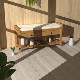 Fabric Entryway Bench Beige/ Grey Upholstered Storage Bench with X ...