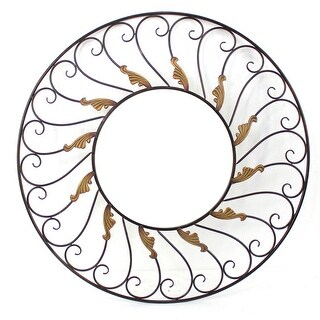 Round Metal Wall Mirror With Scroll Details Bronze And Gold Saltoro ...