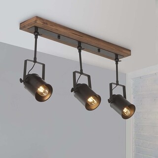 3 - Light Farmhouse Wood Spotlight Tracking Linear Ceiling Light - Bed ...
