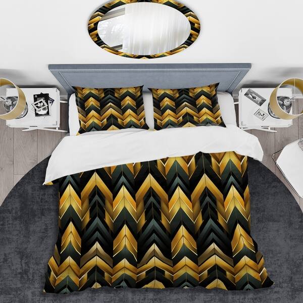 Designart "Black Gold Deco Glamour Chevron Pattern" Gold glam bedding ...