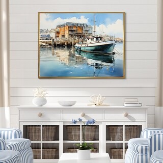 Designart "Port Harbor Reflections XII" Nautical & Beach Framed Canvas ...