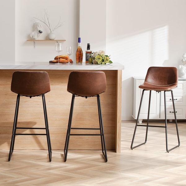 30 Bar Stools Set of 3 Counter Barstools w Back Support Faux Leather High Bar Stools for Kitchen Island Counter Height Chairs Bed Bath Beyond 40828334