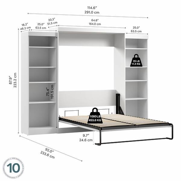 Bestar Pur Queen Murphy Bed and 2 Shelving Units with Storage (115W ...