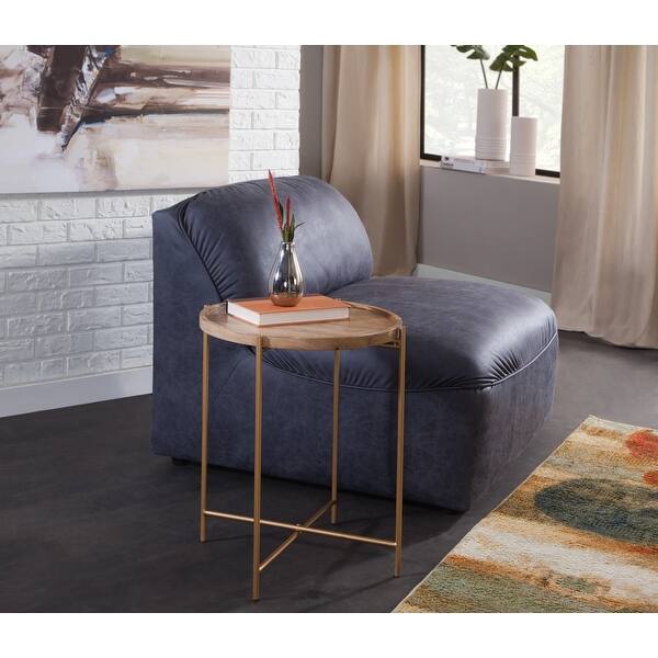 Hemingway Natural and Gold Solid Wood and Metal Round Tray Top End ...