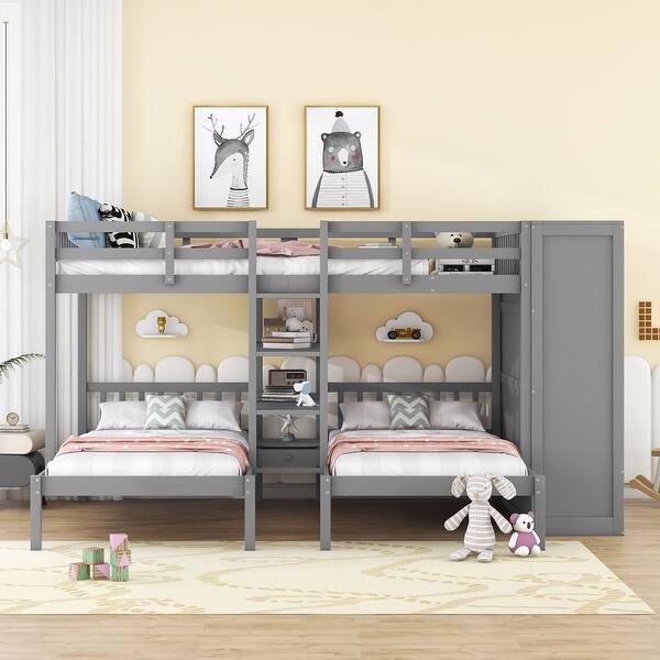 Extra Space Full over Twin Bunk Bed Triple Combined Bed with Shelves ...
