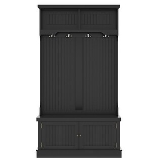 Modern Hall Tree with 4 Hooks, Bench Storage, and Display Shelves - Bed ...