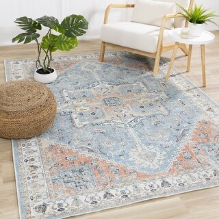 Cream Blue Pink Faded Traditional Printed Rug. - Bed Bath & Beyond ...