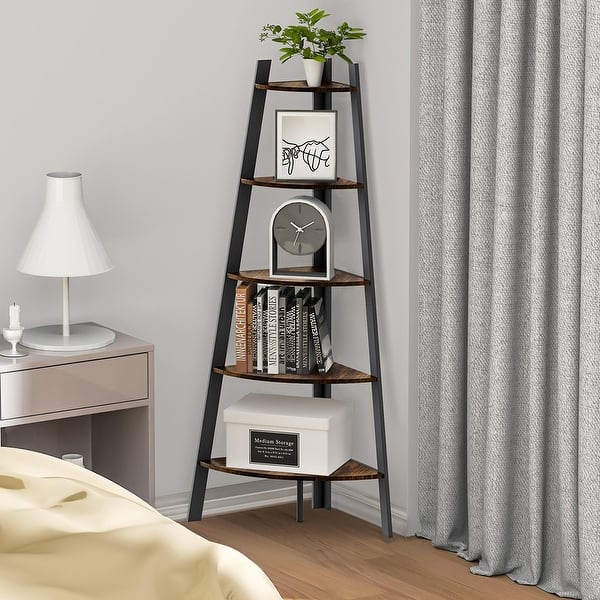 5 Tier Corner Multipurpose Bookshelf with Support Foot Pads - Bed Bath ...