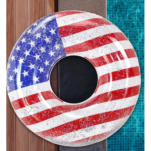 POZA Inflatable USA Flag Giant Pool Float Tube with Sparkle Confetti ...