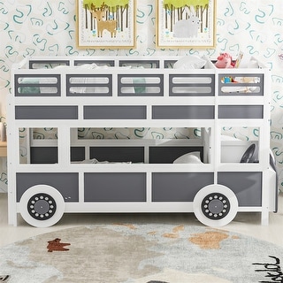 Twin over Twin Bus-shaped Bunk Bed with Wheels and Storage - Bed Bath ...
