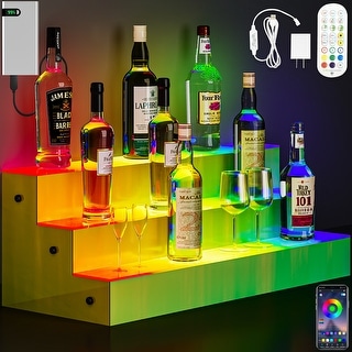 3-Step Colorful Lighted Liquor Bottle Display Shelf Wine Bottle Rack ...