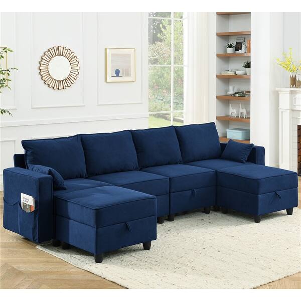 Sectional Modular Sofa Couch, 6 Storage Seat Convertible Sofa Bed Set ...