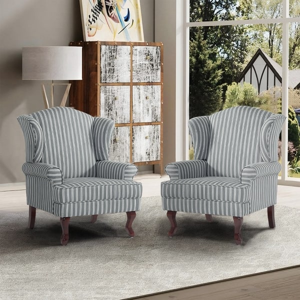 2 Set Traditional Wingback Accent Chairs Upholstered Armchair - Bed ...